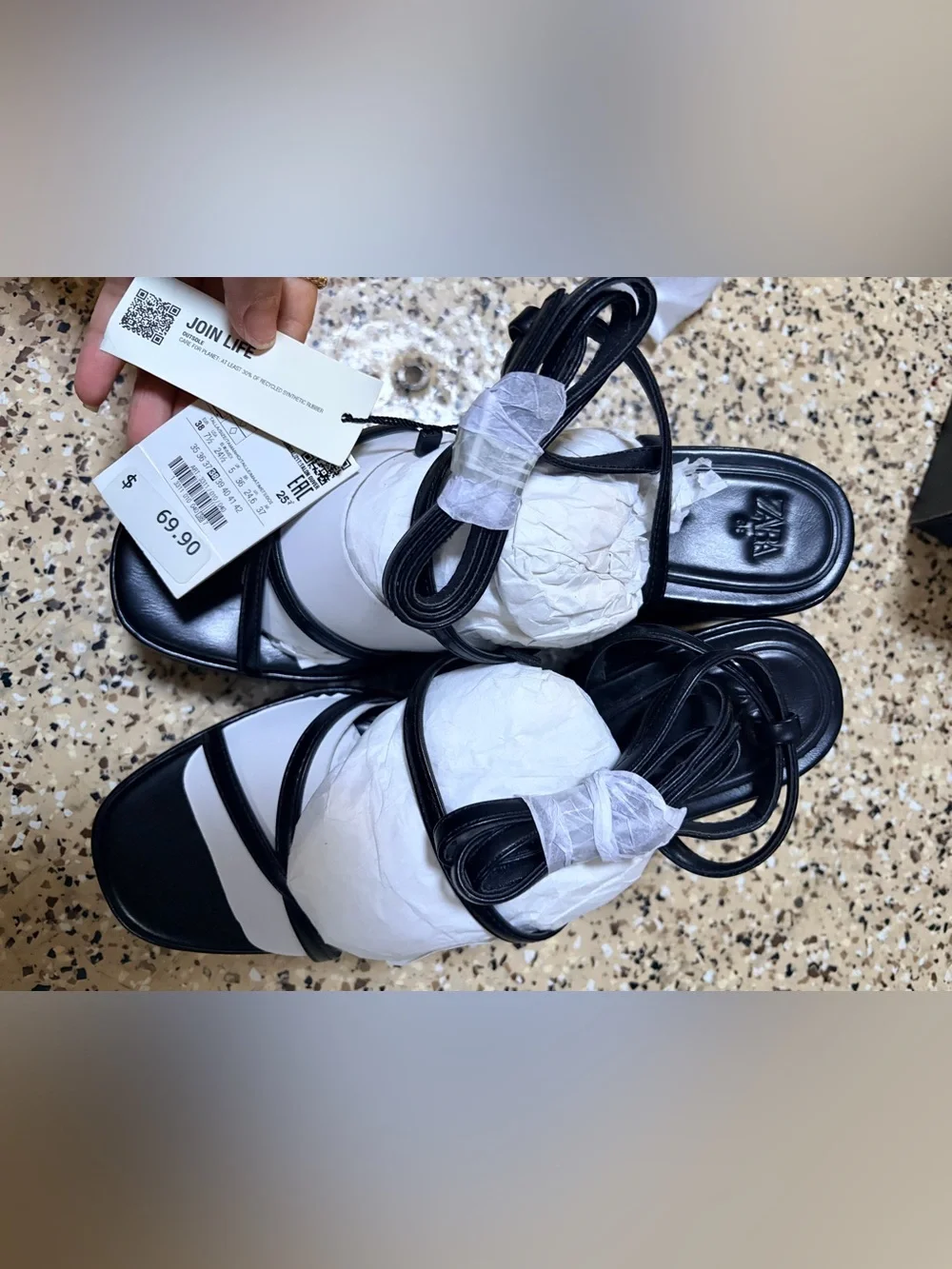 Zara | Shoes | Zara Black And White Strappy Wedge Sandals | Poshmark